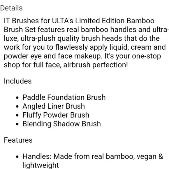 IT BRUSHES FOR ULTA | Makeup | It Brushes For Ulta 4piece Bamboo Makeup ...